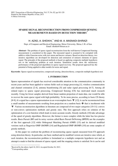 Pdf Sparse Signal Reconstruction From Compressed Sensing Measurements