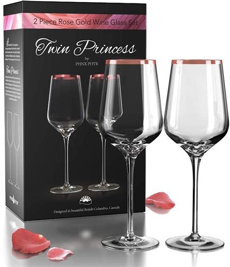 Sg Stock Hand Blown Crystal Rose Gold Wine Glasses Set 2 Stem Wine