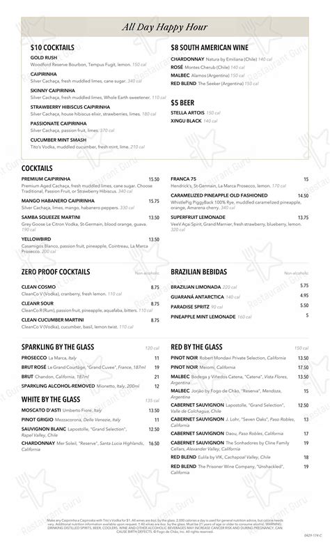 Menu At Fogo De Chão Brazilian Steakhouse Oklahoma City