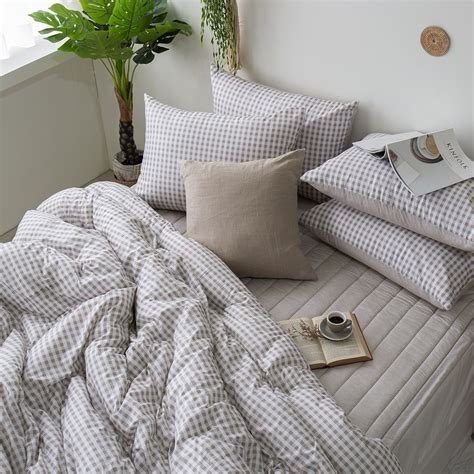 부드러운 60수 코튼 100모던 깅엄 체크 차렵이불 사계절 침구 2컬러ssqklk 1641791900 그래이불