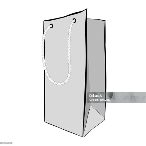 간단한 벡터 회색 손 로프 종이 가방의 스케치를 그리기 흰색에 고립 가방에 대한 스톡 벡터 아트 및 기타 이미지 가방 계산대 구매 Istock