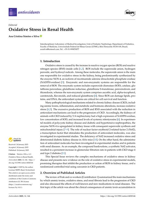 Pdf Oxidative Stress In Renal Health