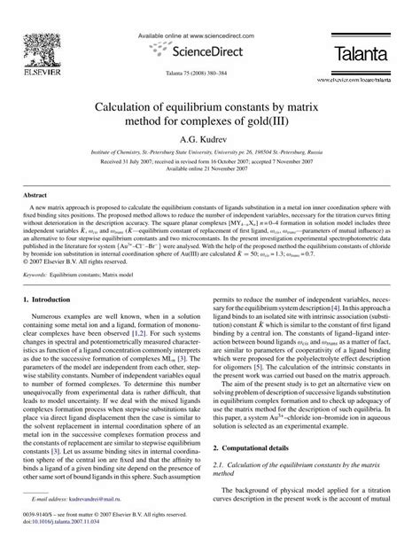 pdf calculation of equilibrium constants by matrix method for