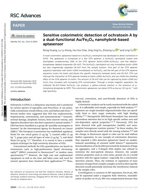 Pdf Sensitive Colorimetric Detection Of Ochratoxin A By A Dual