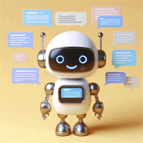 3d Rendering Smiling Robot With Mock Up Texts Bubbles And Messages