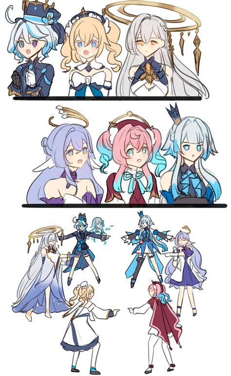 Furina Robin Barbara Hyacine Cerydra And More Genshin Impact And More Drawn By Pun
