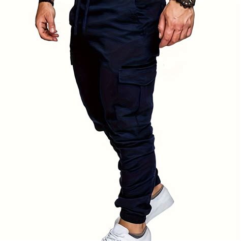 Casual Side Flap Pockets Drawstring Woven Joggers Mens Cargo Pants