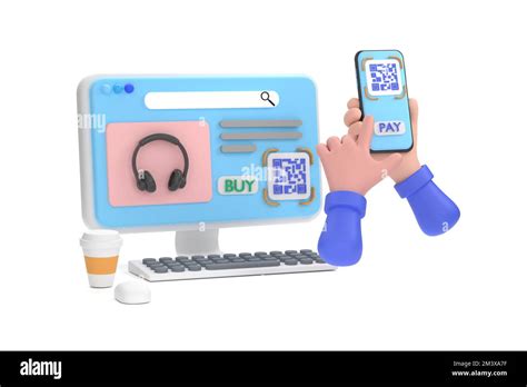 3d Hand Smartphone To Make Mobile Wallet Payment Via Qr Code Scanning