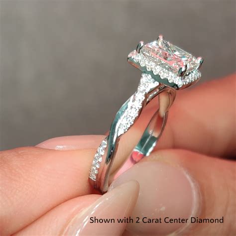 Vine Princess Cut Halo Diamond Engagement Ring In 14K White Gold
