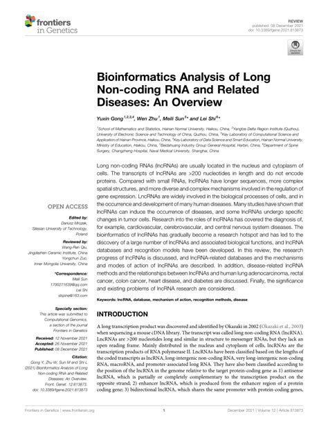 Pdf Bioinformatics Analysis Of Long Non Coding Rna And Related