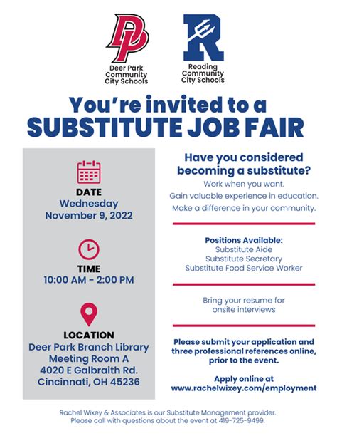 Join Rachel Wixey And Associates At Substitute Support Staff Job Fair