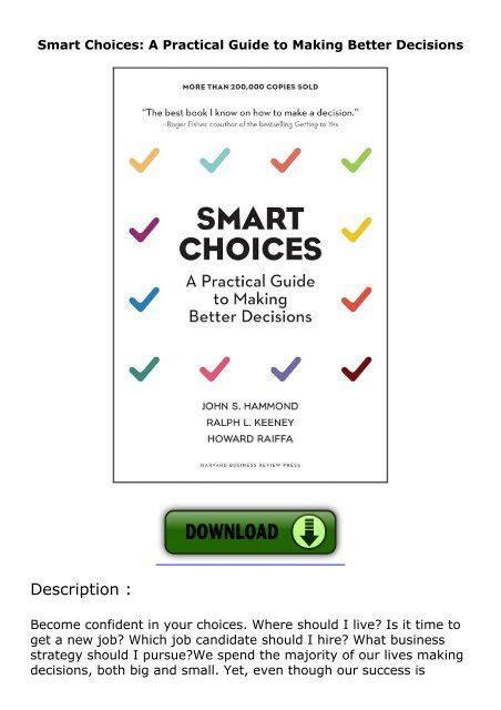 Pdf Smart Choices A Practical Guide To Making Better Decisions