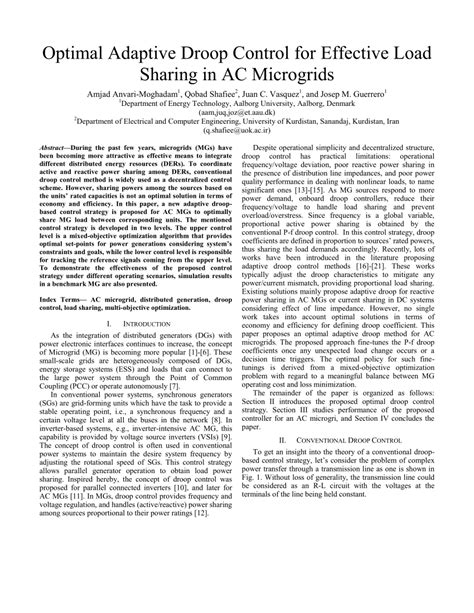 Pdf Optimal Adaptive Droop Control For Effective Load Sharing In Ac