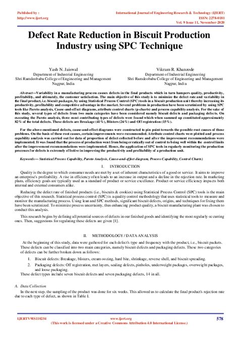 Pdf Defect Rate Reduction In Biscuit Production Industry Using Spc