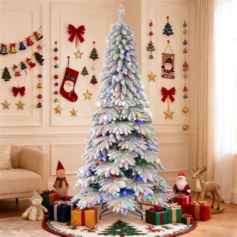 6ft Pre Lit Christmas Tree Artificial Snow Flocked Full Prelighted