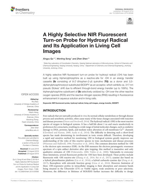 Pdf A Highly Selective Nir Fluorescent Turn On Probe For Hydroxyl Radical And Its Application