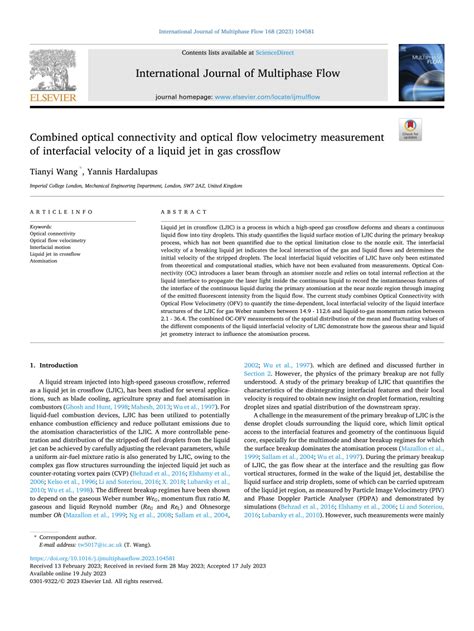 Pdf Combined Optical Connectivity And Optical Flow Velocimetry Measurement Of Interfacial