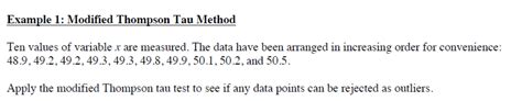Solved Example 1 Modified Thompson Tau Method Ten Values Of