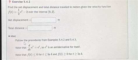 Solved Exercise Find The Net Displacement And Total Chegg