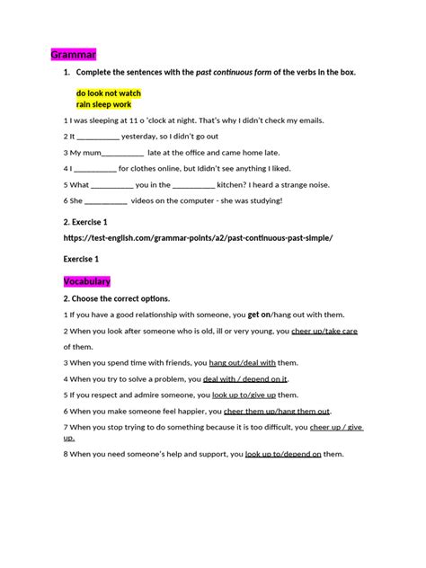 Past Continuous Grammar Exercises Pdf