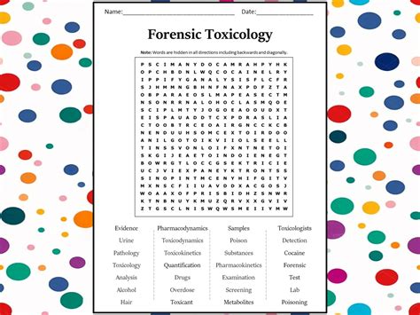 Forensic Toxicology Word Search Puzzle Worksheet Activity Teaching