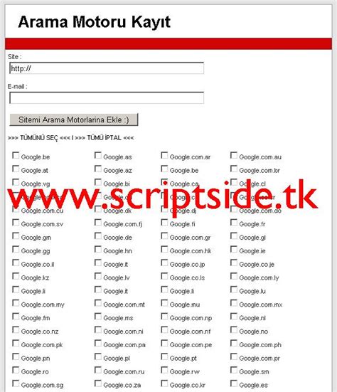 Arama Motoru Kayıt Scripti Wm Scripti Scripti Script Indir Php