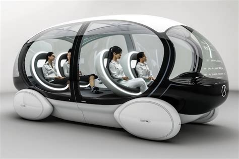 Autonomous Vehicle With A Futuristic Design Sleek White And Black Exterior And Spacious Interior