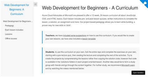 microsoft web dev for beginners codesandbox