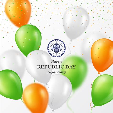인도 공화국의 날 휴일 배경입니다 축 하 포스터 또는 배너 카드입니다 색종이와 3 색 풍선입니다 벡터 일러스트 레이 션 무료 벡터