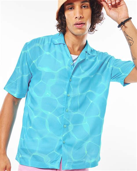 Buy Mens Blue All Over Printed Oversized Shirt Online At Bewakoof
