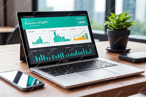 Kpi Business Analytics Dashboard On Laptop Computer Premium Ai Generated Image