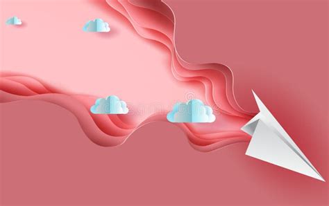 3d纸在空气cloudscape的空中飞机纸艺术 蓝色抽象纸波浪层数裁减背景 创造性的纸工艺样式 向量例证 插画 包括有 艺术 曲线