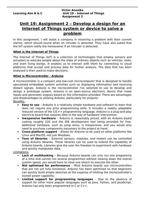 Unit 19 Internet Off Things Assignment 2and3 Learning Aim Bandc Distinction Unit 19 The
