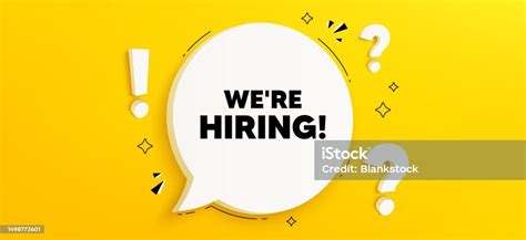 우리는 상징을 고용하고 있습니다 모집 기관 간판 채팅 말풍선 배너입니다 벡터 3차원 형태에 대한 스톡 벡터 아트 및 기타 이미지 3차원 형태 고급 고용과 노동