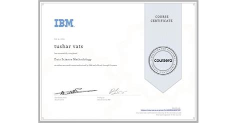 completion certificate for data science methodology tushar vats