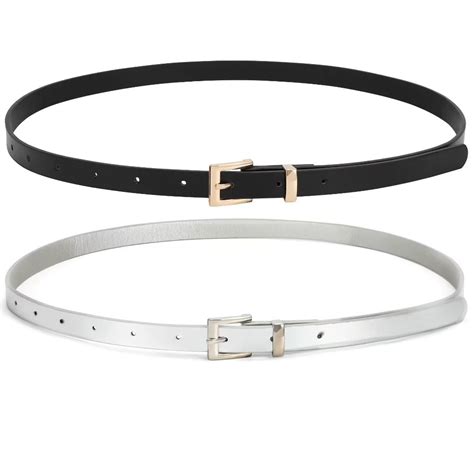 2 Pack Jasgood Skinny Leather Belt For Women Thin Waist Belts For