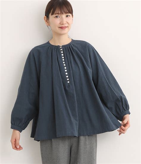 60 OFFSALE セールコットンリネン多ボタンブラウス Bブルーネイビー Sorte cuffソルテカフのシャツブラウス通販