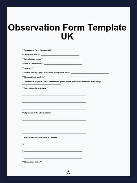 Observation Form Template Uk