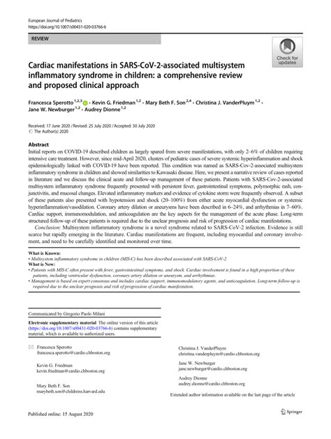 Pdf Cardiac Manifestations In Sars Cov 2 Associated Multisystem