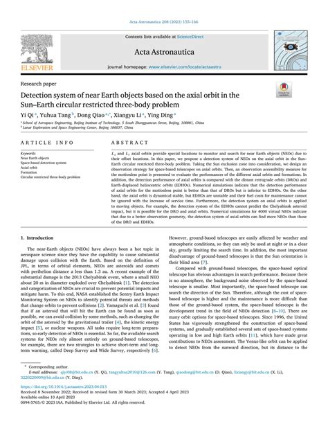 Pdf Detection System Of Near Earth Objects Based On The Axial Orbit