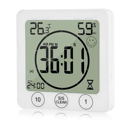 ЖК настенные часы для ванной с температурным и влажным обратным отсчетом Водонепроницаемый