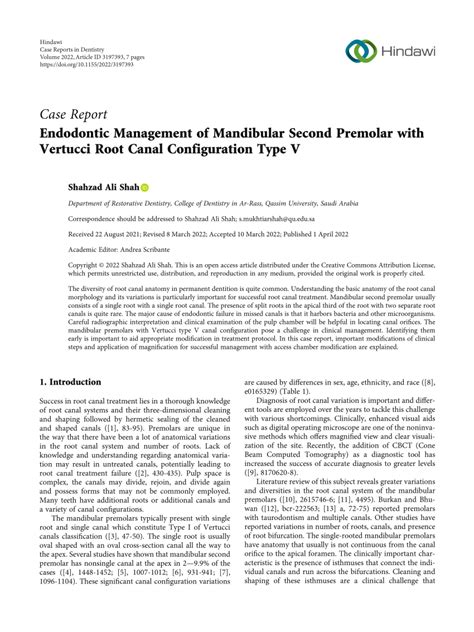 Pdf Endodontic Management Of Mandibular Second Premolar With Vertucci