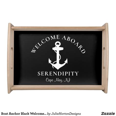 Boat Anchor Black Welcome Aboard Monogram Serving Tray Zazzle