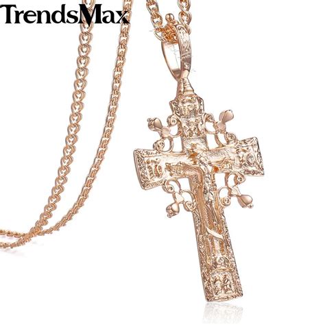 Trendsmax 십자가 크로스 펜던트 여성 남성 목걸이 체인 585 로즈 골드 채워진 뱀 링크 Kgp1711necklace Chainmens Necklace