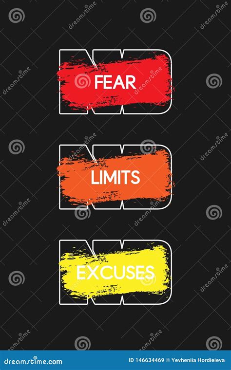 No Fear No Limits No Excuses Motivational Illustration Inspiring