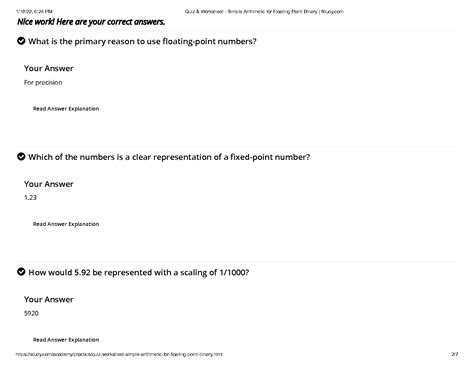 Solution Quiz Worksheet Simple Arithmetic For Floating Point Binary