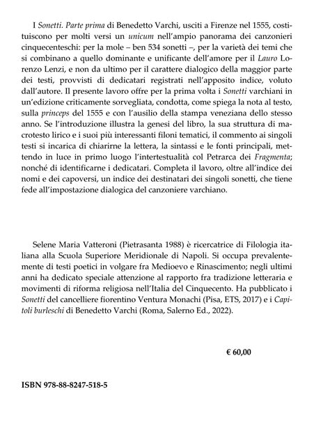 Sonetti Parte Prima A Cura Di Selene Vatteroni Vecchiarelli Editore