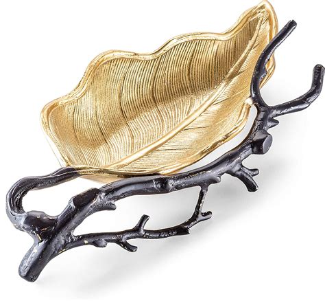 Gold Leaf Shape Candy Dish With Black Branch