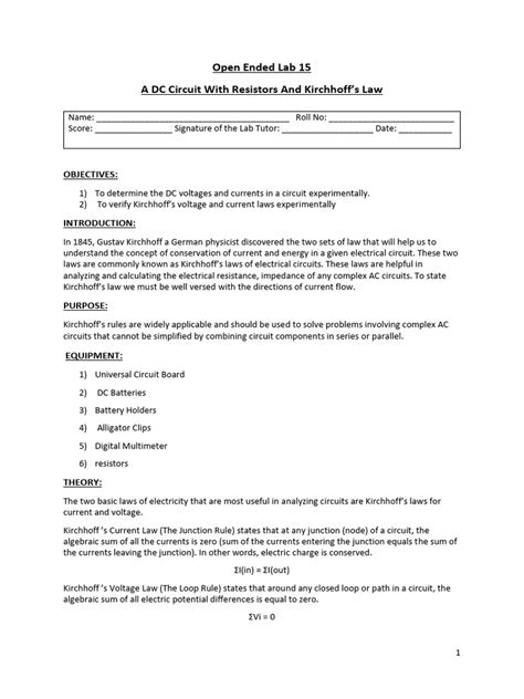 Open Ended Lab Phy Pdf Electrical Network Voltage