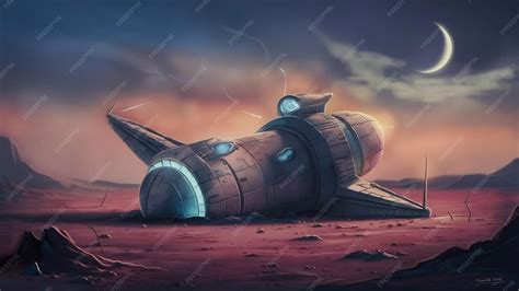 Premium Photo Cartoon Spaceship Crashed Isolated
